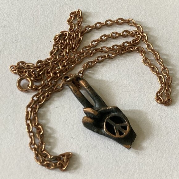 Unbranded | Jewelry | Vintage 6s Peace Sign Pendant Cast Bronze Hippie ...